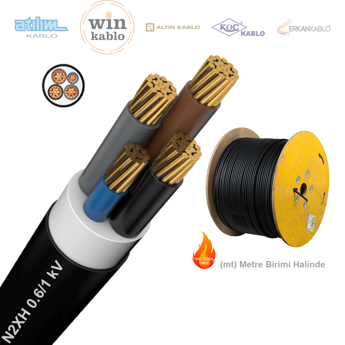 3x95+50mm² N2XH Kablo (1 Metre)_CDEFJLQ5 - - Halojensiz Kablolar