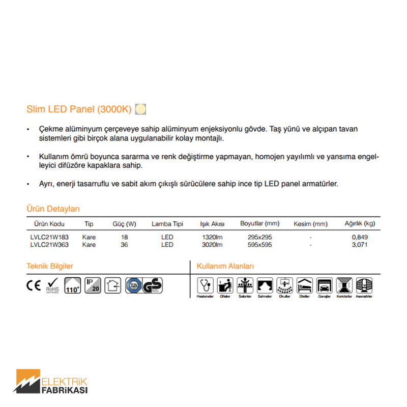 18W Kare Tip 300x300mm 1320Lm Sıva Altı Slim LED Panel 3000K_Viko by ...