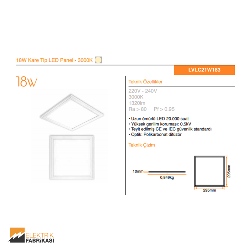 18W Kare Tip 300x300mm 1320Lm Sıva Altı Slim LED Panel 3000K_Viko by Panasonic - ViKO by ...